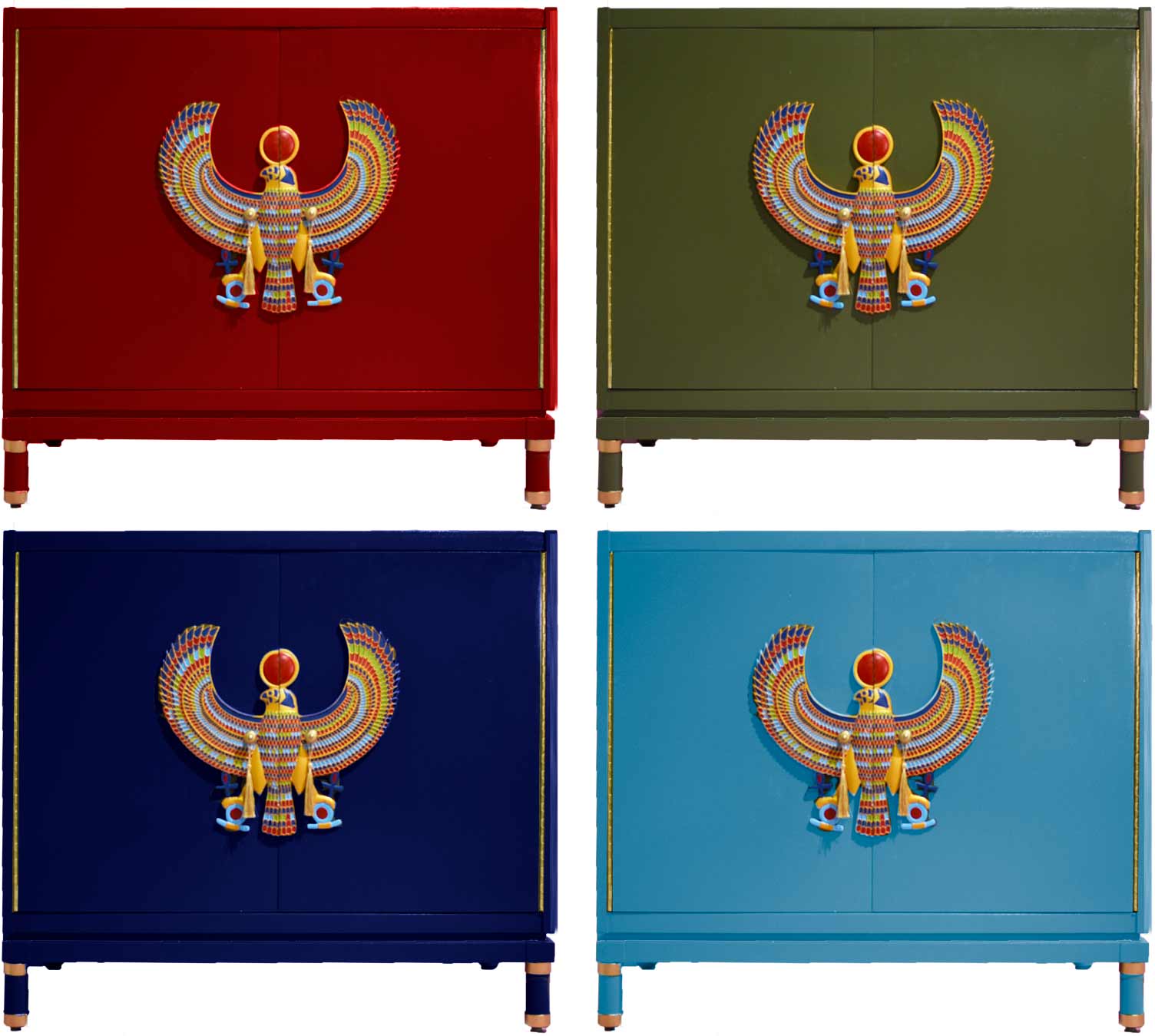 Hand Crafted Two Door Chest in Olive with Egyptian Horus Falcon Detail ...