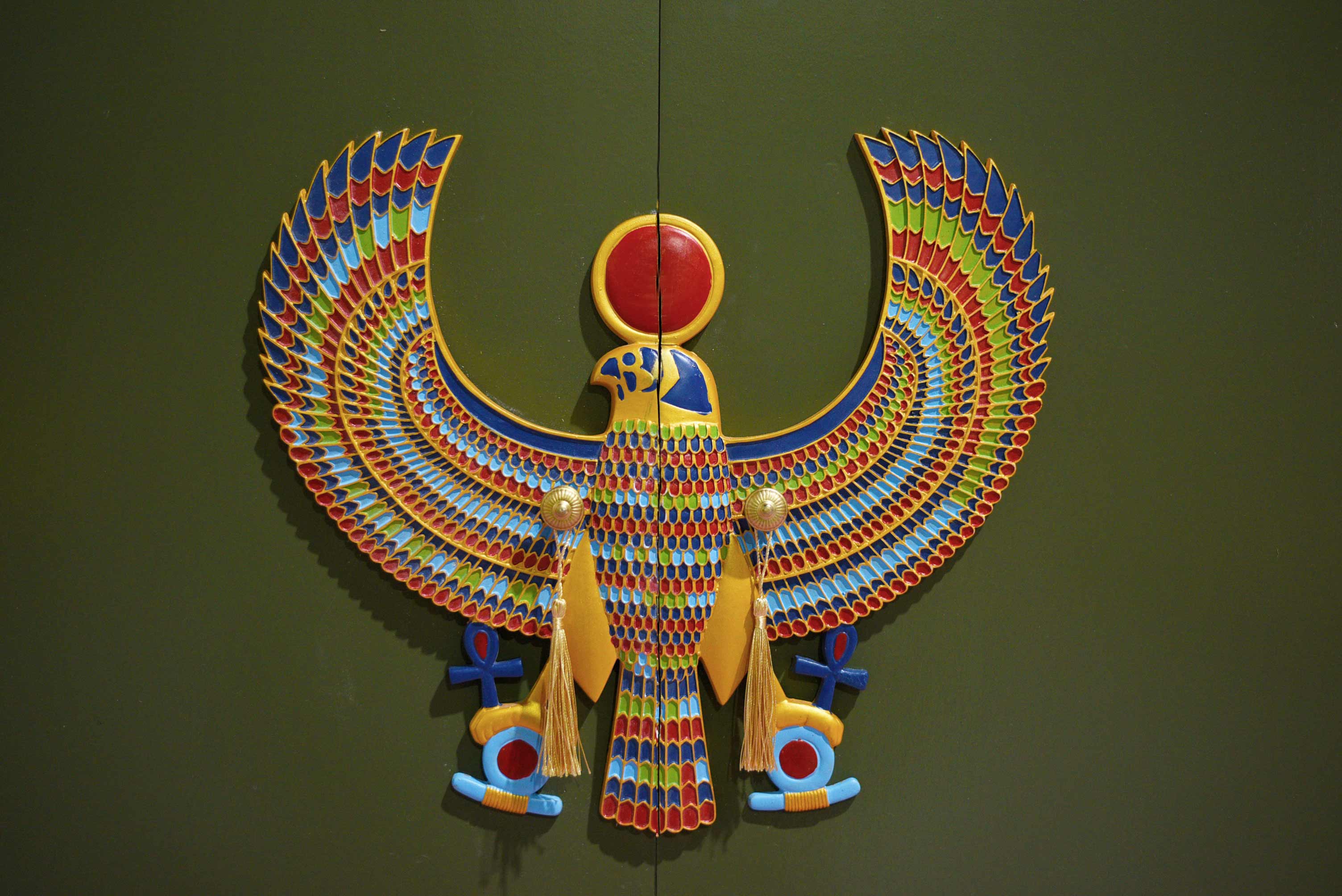 Hand Crafted Two Door Chest in Olive with Egyptian Horus Falcon Detail ...