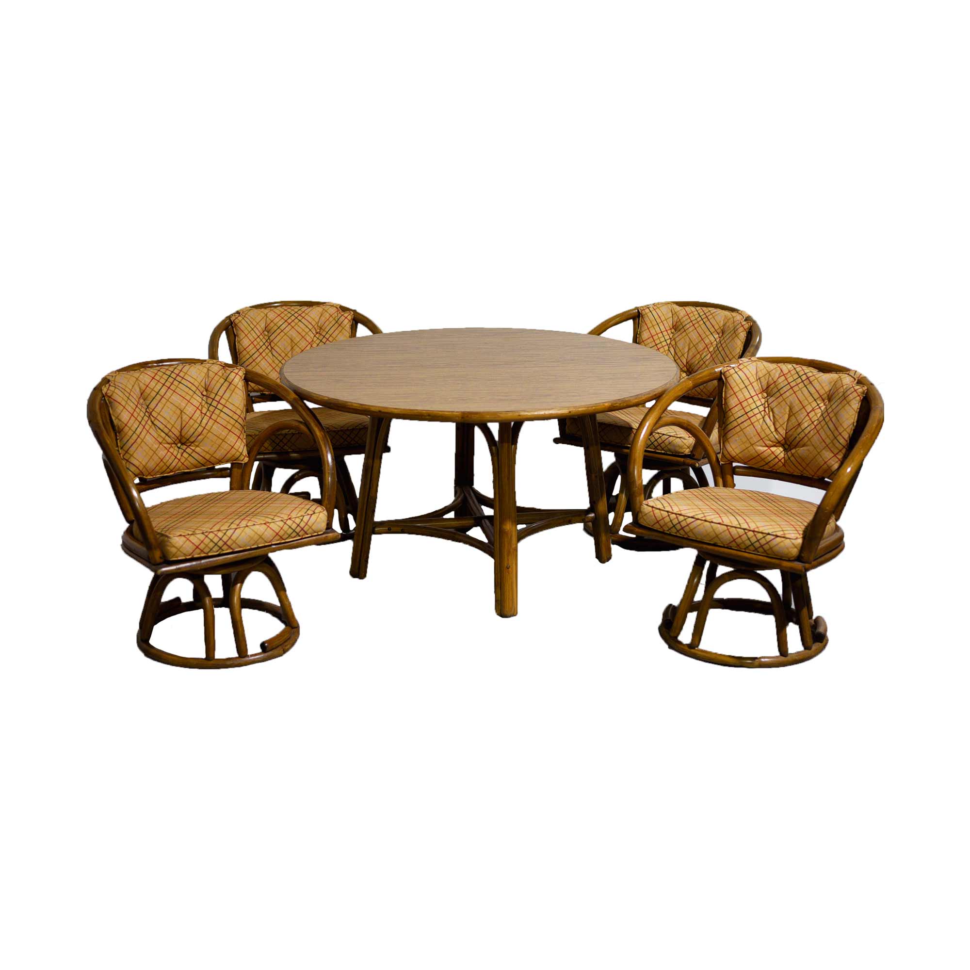Mid Century Rattan Round Table and Swivel Chairs Set - 5 Pieces ...