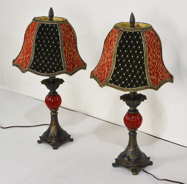 Mid Century Metal and Lucite Velvet Shades Table Lamps - a Pair ...