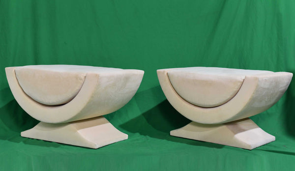 Vintage Post Modern Semicircular Cream Suede Ottoman Stools by Interio ...